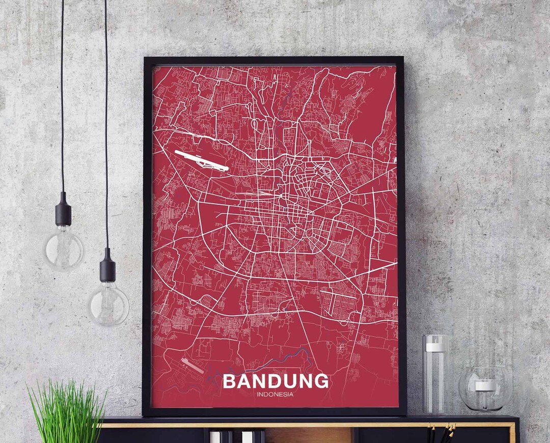 BANDUNG Indonesia Map Poster Color Hometown City Print Modern Home ...