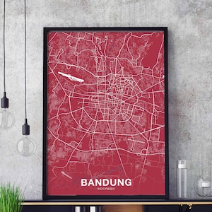 BANDUNG Indonesia Map Poster Color Hometown City Print Modern Home ...