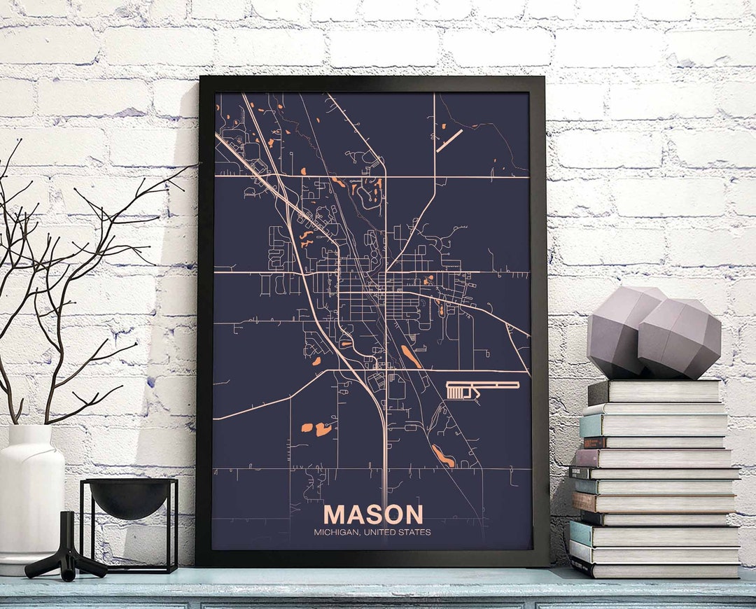 MASON Michigan MI USA Map Poster Color Hometown City Print Modern Home ...