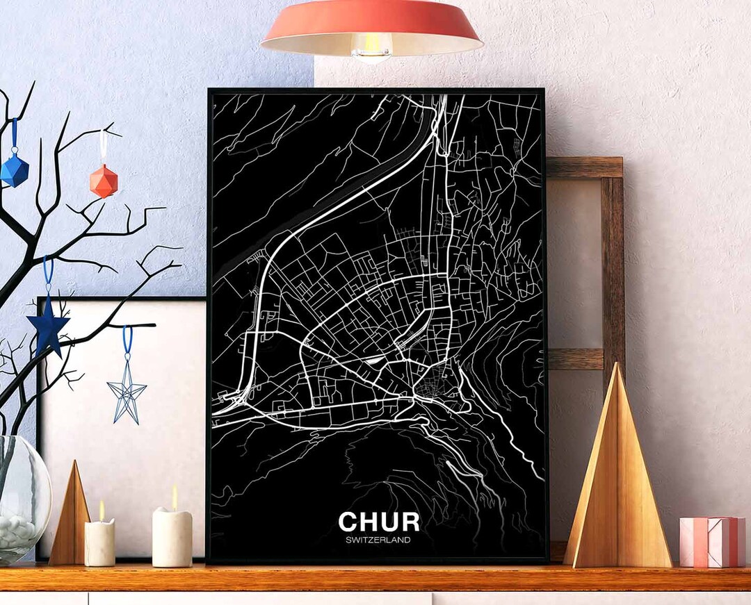 CHUR Switzerland Map Poster Black White Hometown City Print Modern Home ...