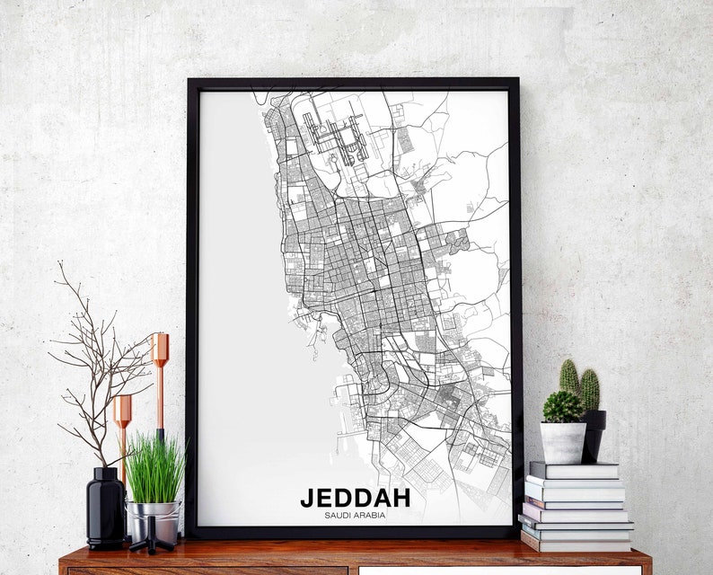 JEDDAH Saudi Arabia Map Poster Black White Hometown City Print | Etsy