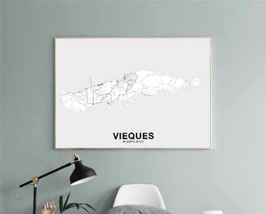 VIEQUES Island Puerto Rico Map Poster Black White Hometown City Print ...