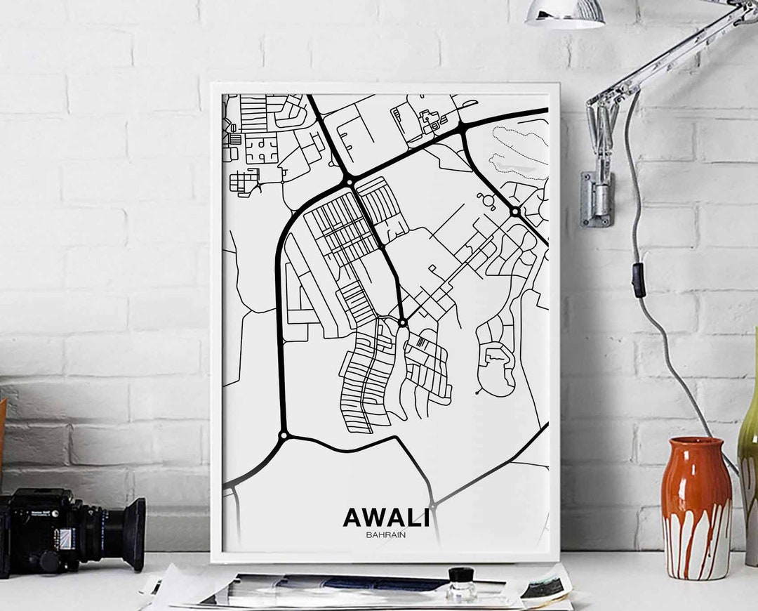 AWALI Bahrain Map Poster Hometown City Print Modern Home Decor Office ...