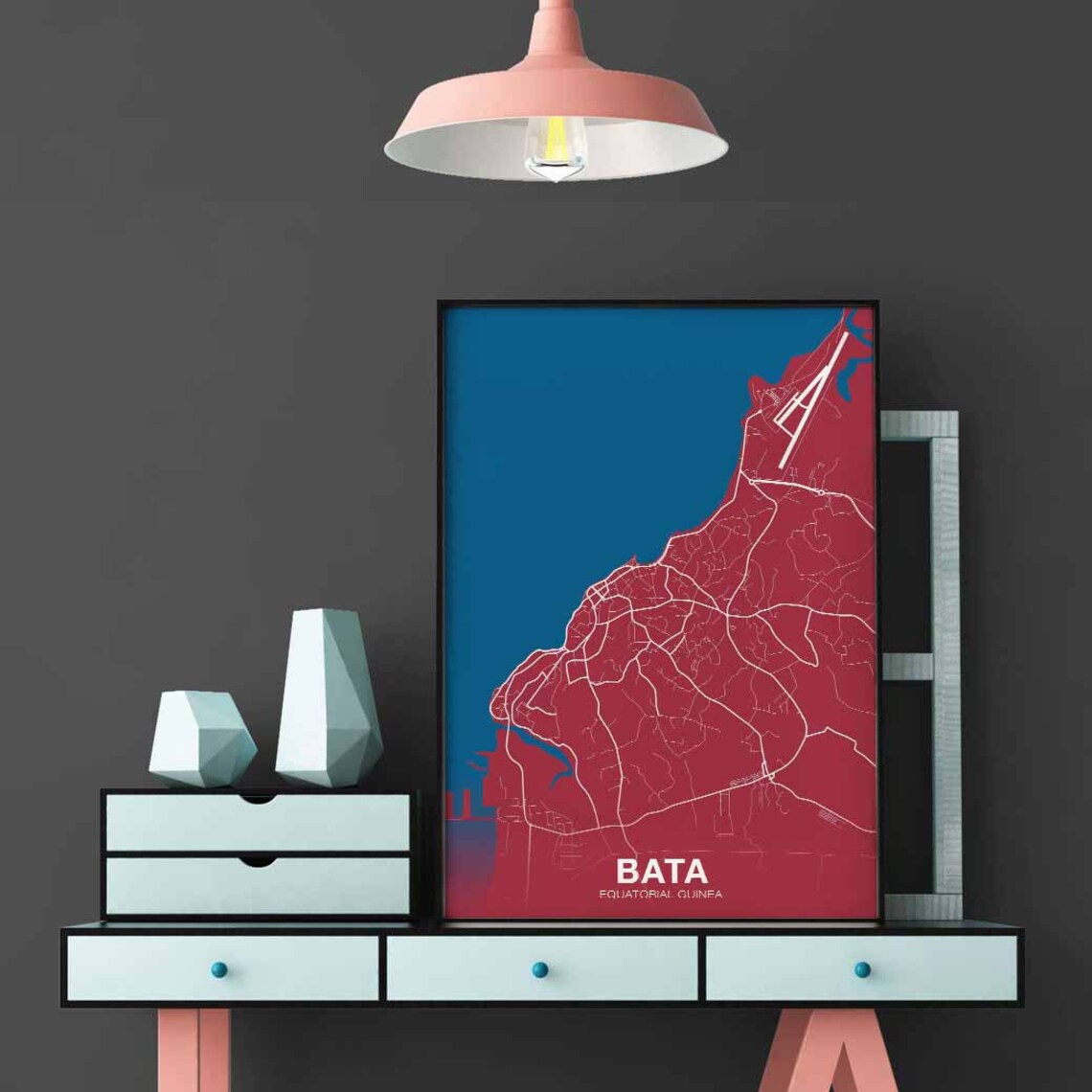 BATA Equatorial Guinea Map Poster Color Hometown City Print Modern Home ...