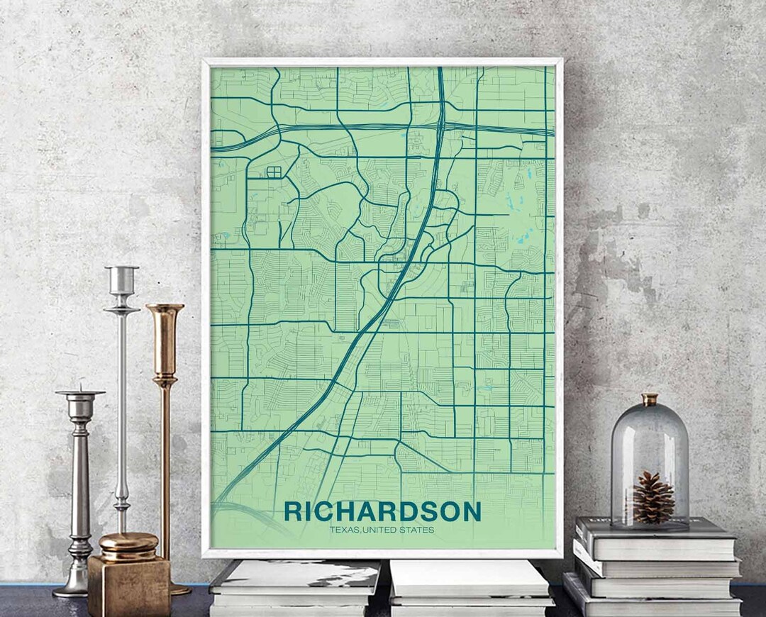 RICHARDSON Texas TX USA Map Poster Color Hometown City Print Modern ...