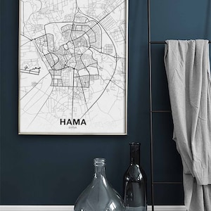 HAMA Syria Map Poster Black White Hometown City Print Modern Home Decor ...
