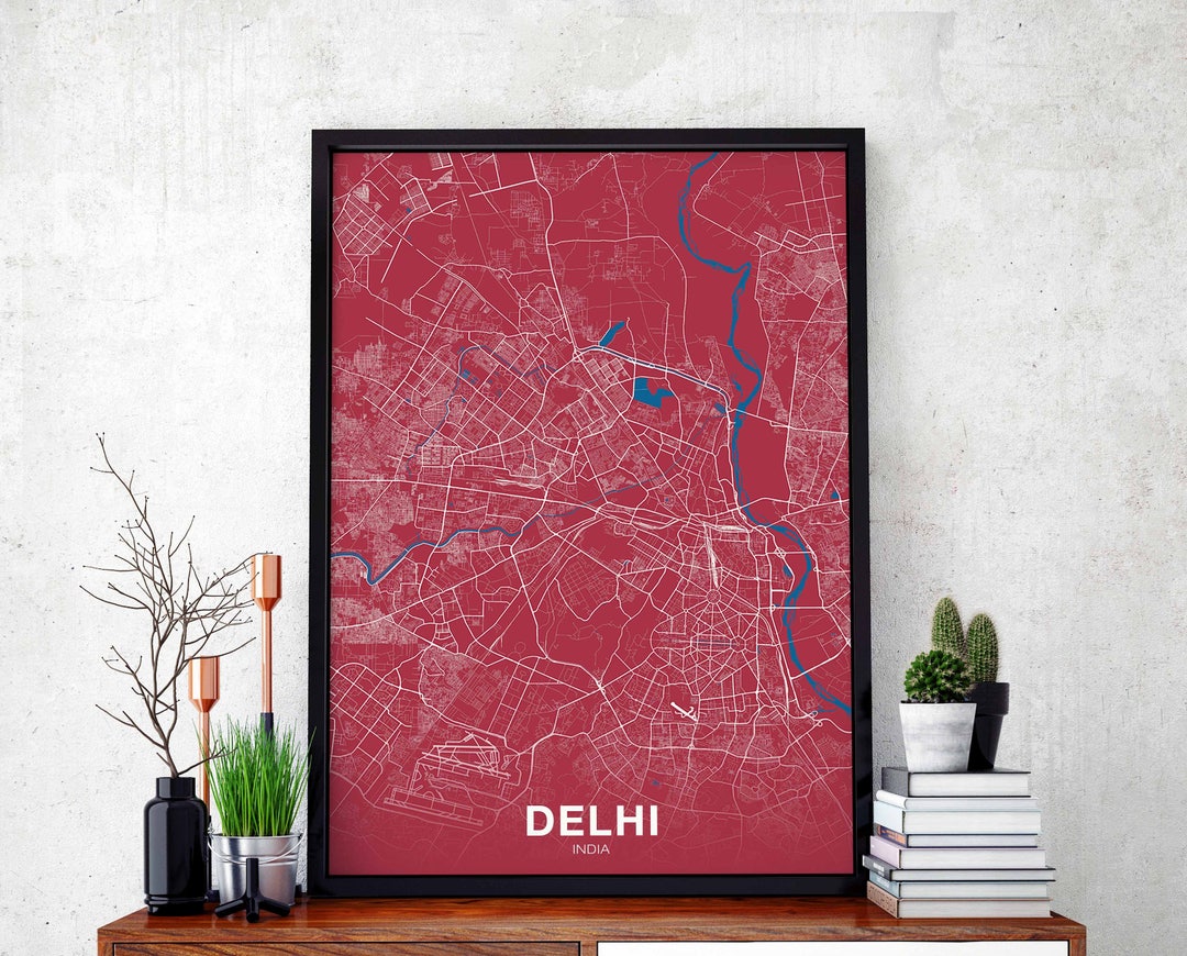 DELHI India Map Poster Color Hometown City Print Modern Home Decor ...