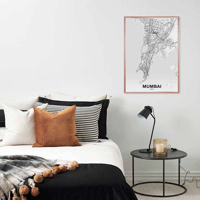 MUMBAI Bombay India Map Poster Hometown City Print Modern Home Decor ...