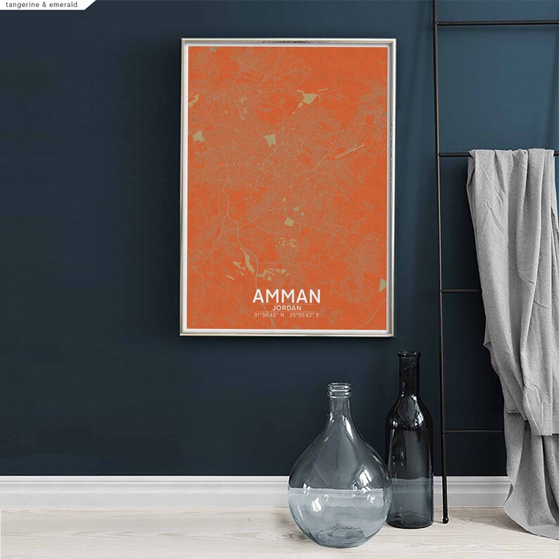 AMMAN Jordan Map Poster Black White Hometown City Print Modern Home ...