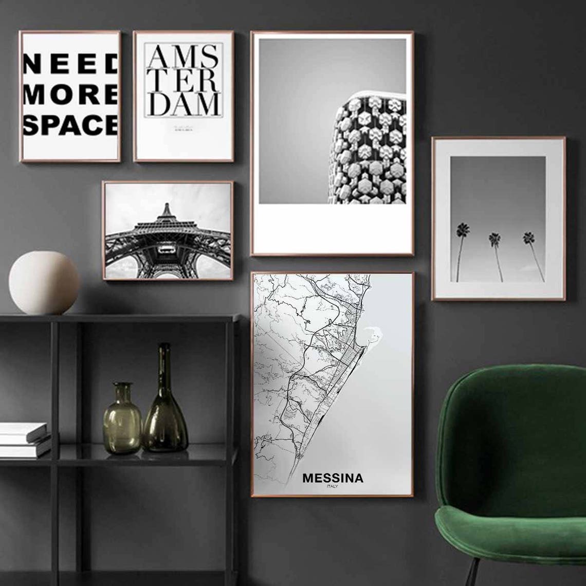 MESSINA Italy Map Poster Hometown City Print Modern Home Decor Office ...