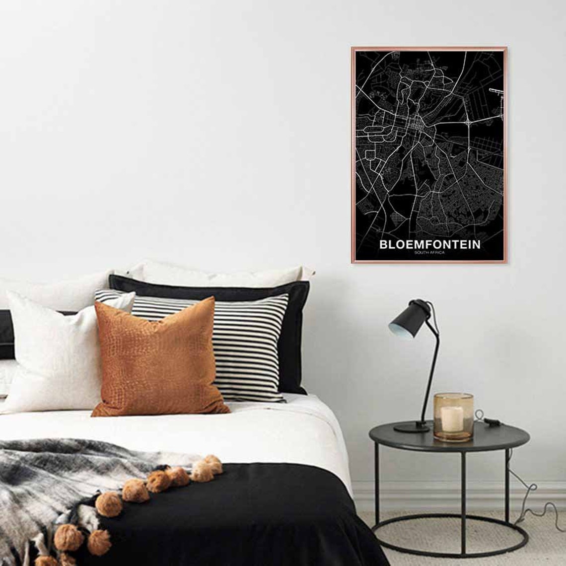 BLOEMFONTEIN South Africa Map Poster Black White Hometown City | Etsy