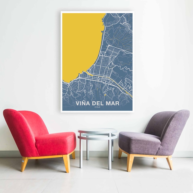 VINA DEL MAR Chile Map Poster Color Hometown City Print Modern | Etsy