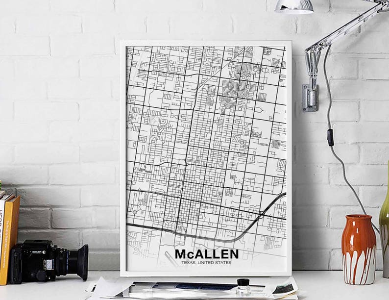 Mcallen Texas TX USA Map Poster Black White Hometown City Print Modern ...