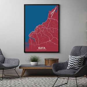 BATA Equatorial Guinea Map Poster Color Hometown City Print Modern Home ...