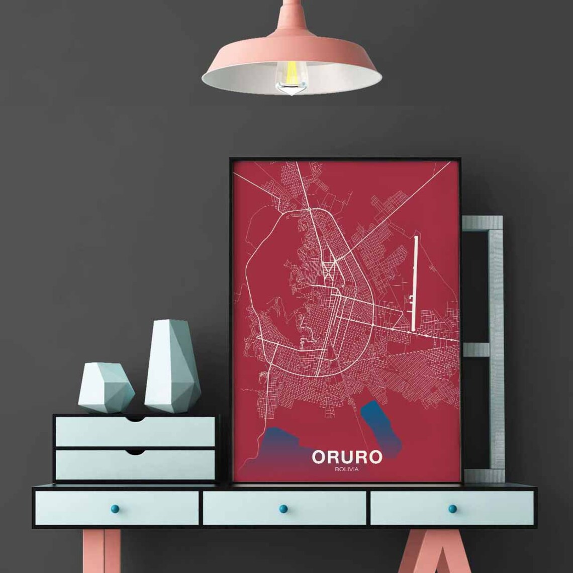 ORURO Bolivia Map Poster Color Hometown City Print Modern Home Decor ...