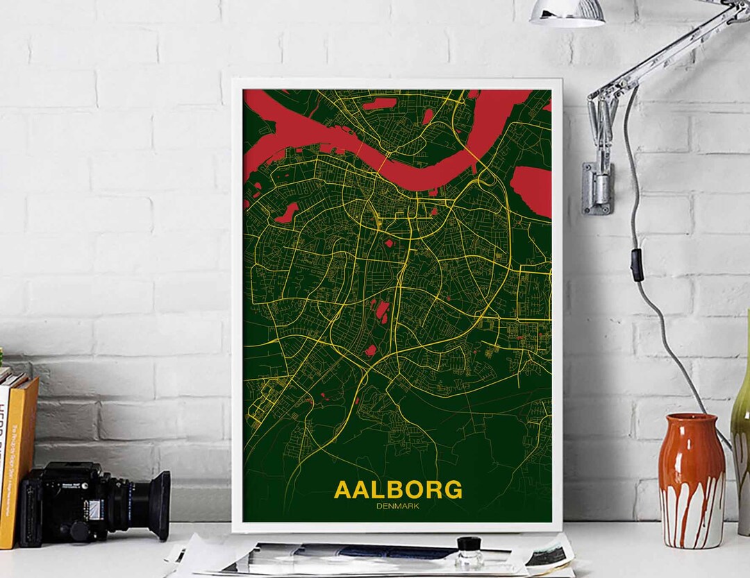 AALBORG Denmark Map Poster Color Hometown City Print Modern Home Decor ...