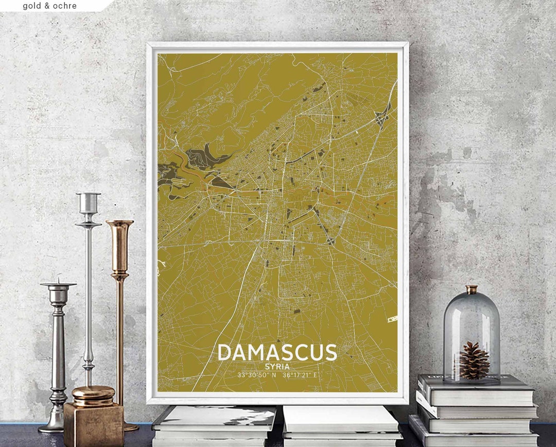 DAMASCUS Syria Map Poster Color Colour Hometown City Print Modern Home ...