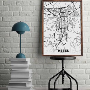 THEBES Greece Map Poster Black White Hometown City Print Modern Home ...
