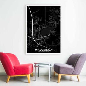 WAUCONDA Illinois IL Usa Map Poster Black White Hometown City Print ...