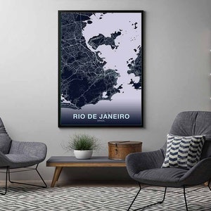 RIO DE JANEIRO Brazil Map Poster Color Hometown City Print Modern Home ...