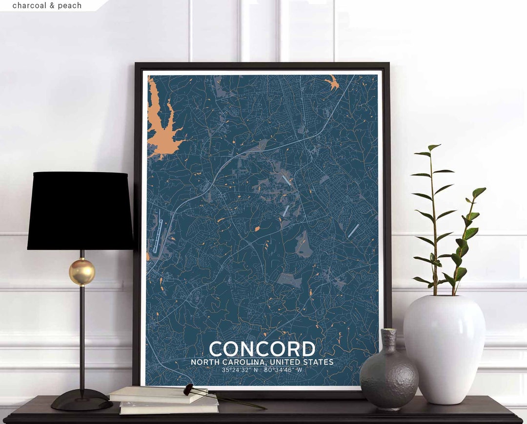 CONCORD North Carolina USA Map Poster Black White Hometown City Print ...