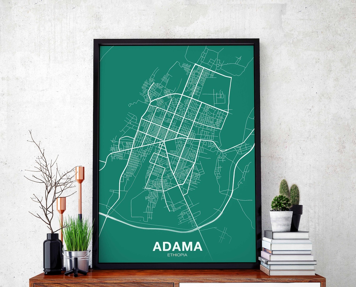 ADAMA Ethiopia Map Poster Color Hometown City Print Modern | Etsy