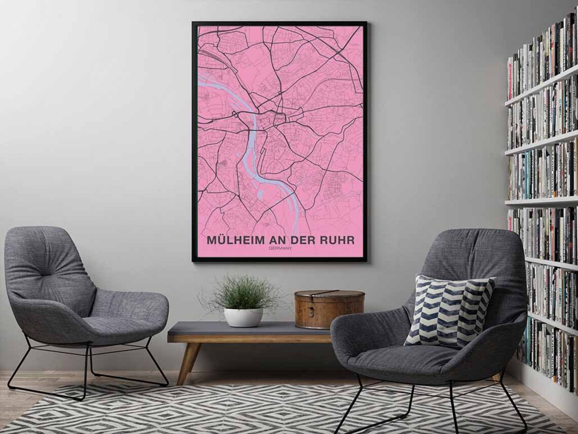 MULHEIM an Der RUHR Germany Map Poster Color Hometown City Print Modern ...