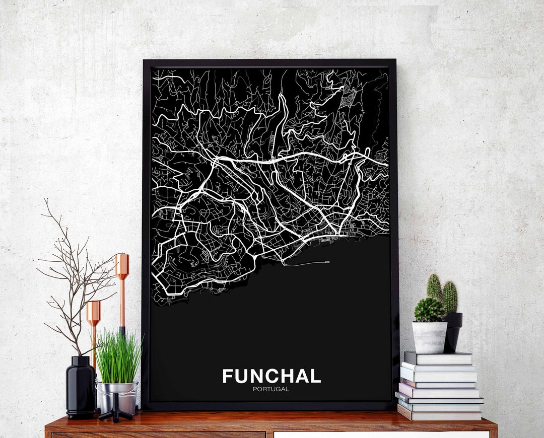 FUNCHAL Portugal Map Poster Black White Hometown City Print Modern Home ...