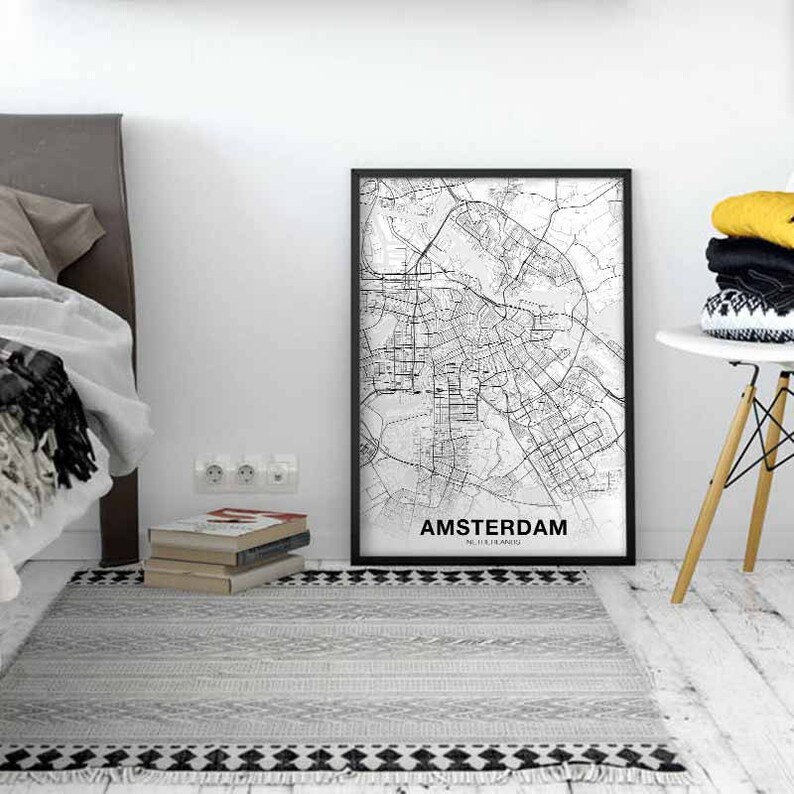 AMSTERDAM Netherlands Map Poster Hometown City Print Modern | Etsy