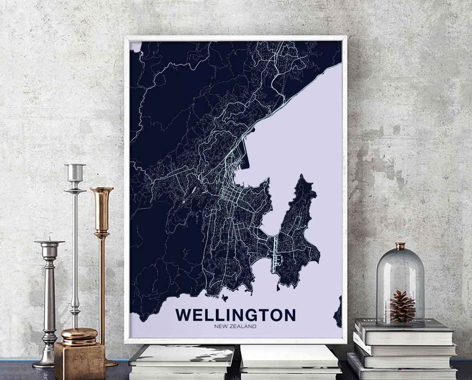 WELLINGTON New Zealand Map Poster Color Hometown City Print Modern Home ...