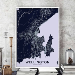 WELLINGTON New Zealand Map Poster Color Hometown City Print Modern Home ...