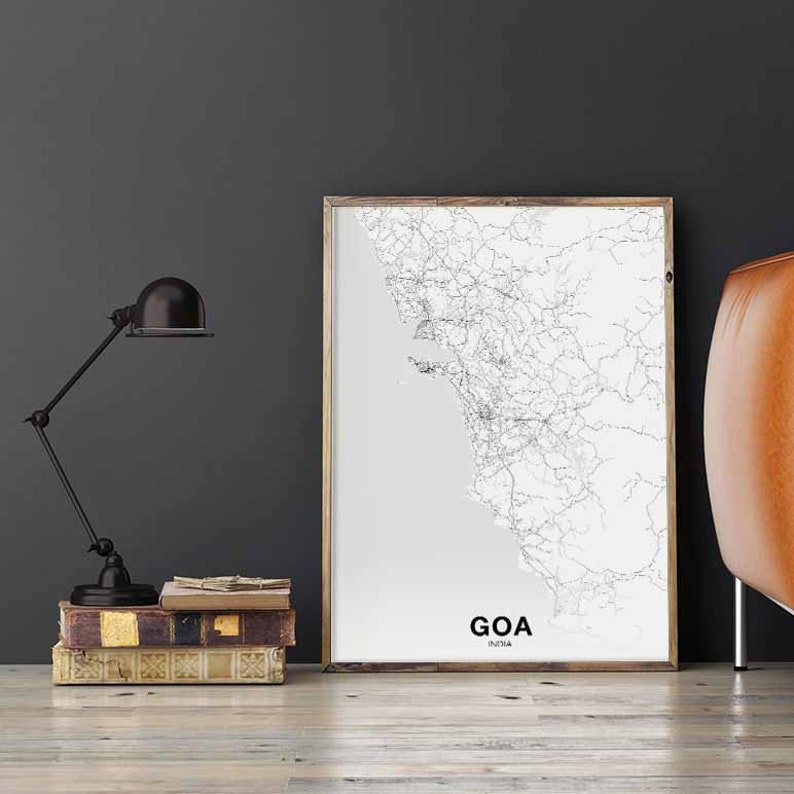GOA India Map Poster Black White Hometown City Print Modern - Etsy