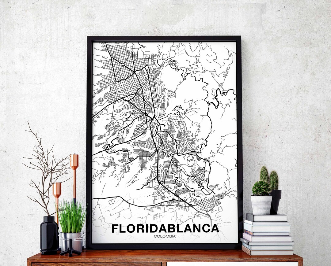 FLORIDABLANCA Colombia Map Poster Black White Hometown City Print ...