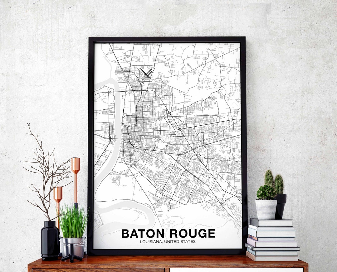 BATON ROUGE Louisiana LO Usa Map Poster Black White Hometown City Print ...