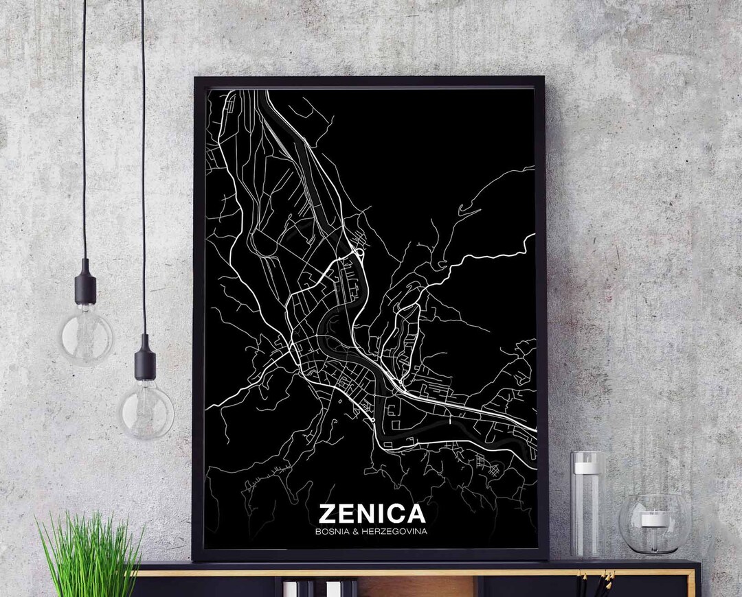 ZENICA Bosnia Herzegovina Map Poster Black White Hometown City Print ...