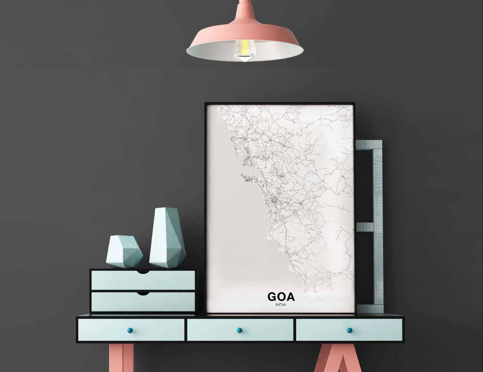 GOA India Map Poster Black White Hometown City Print Modern | Etsy