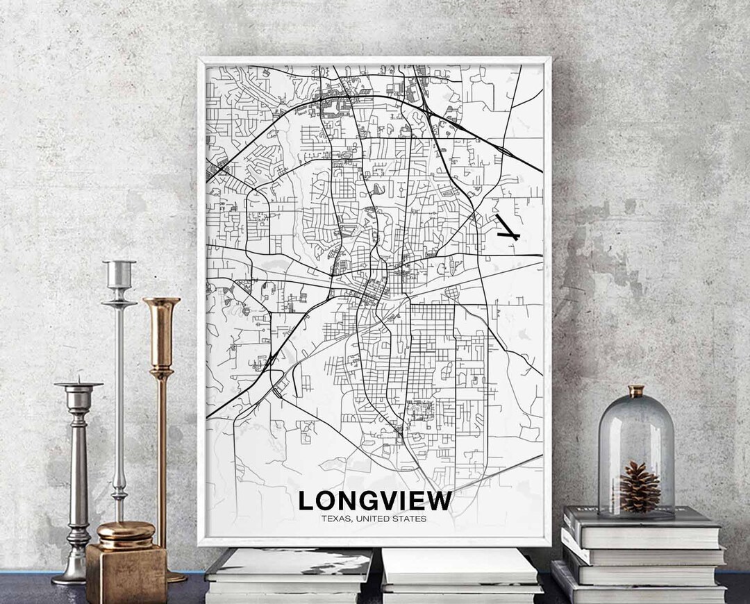 LONGVIEW Texas TX USA Map Poster Black White Hometown City Print Modern ...