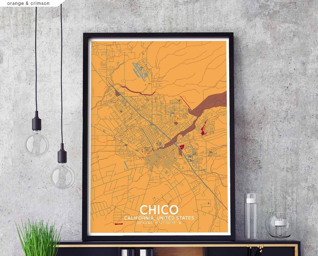 CHICO California USA Map Poster Black White Hometown City Print Modern ...