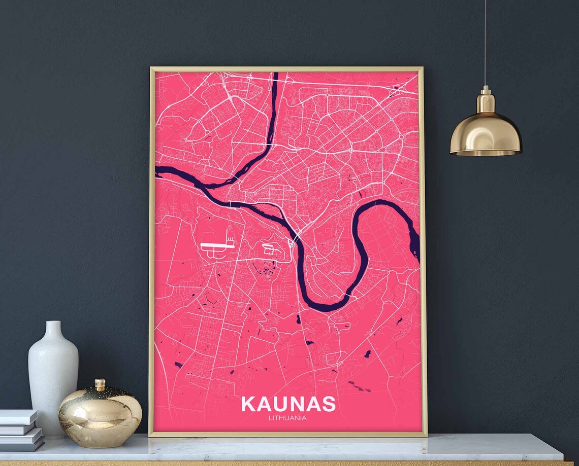 KAUNAS Lithuania Map Poster Color Hometown City Print Modern | Etsy