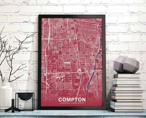 COMPTON California CA US Map Poster Color Hometown City Print | Etsy