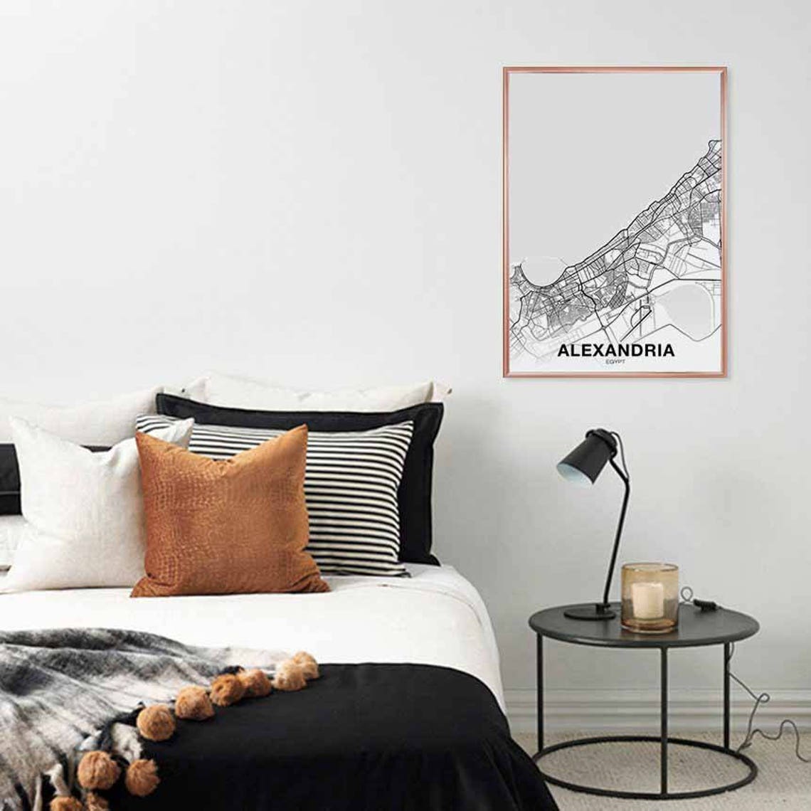 ALEXANDRIA Egypt Map Poster Black White Hometown City Print | Etsy