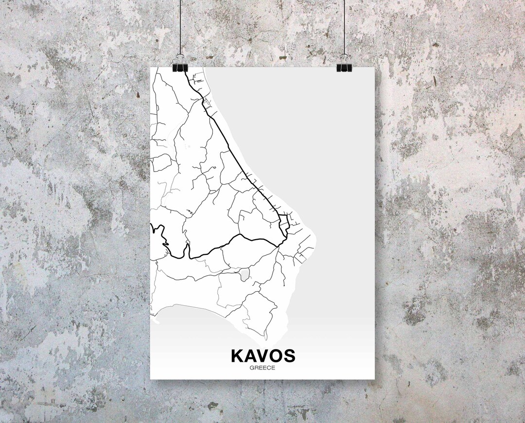 KAVOS Greece Map Poster Black White Hometown City Print Modern Home ...
