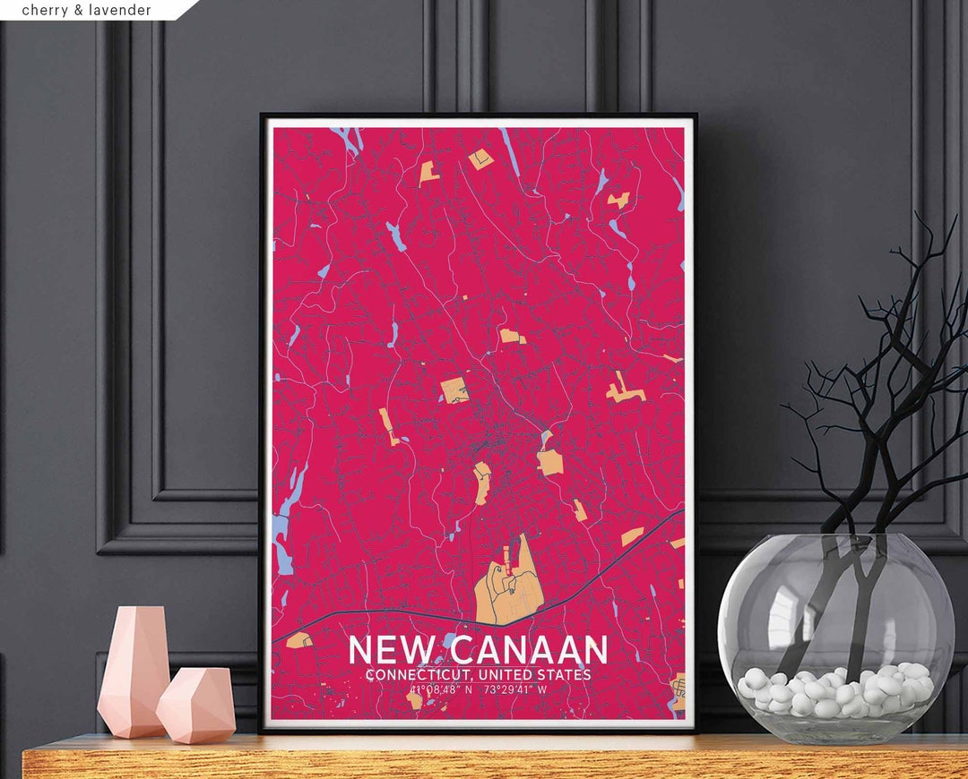 NEW CANAAN Connecticut Usa Map Poster Black White Hometown City Print ...