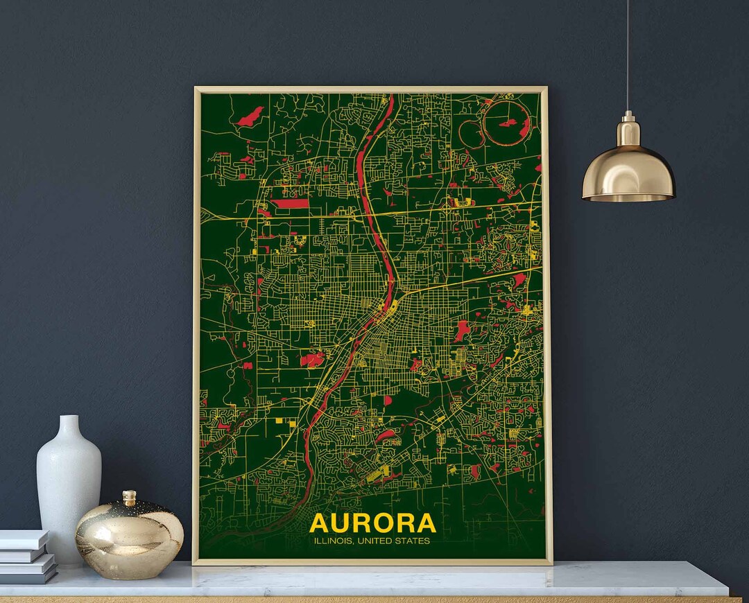 AURORA Illinois IL US Map Poster Color Hometown City Print Modern Home ...