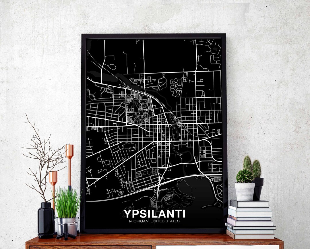 YPSILANTI Michigan MI USA Map Poster Black White Hometown City Print ...