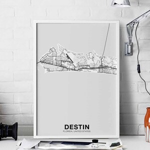 DESTIN Florida FL USA Map Poster Black White Hometown City Print Modern ...