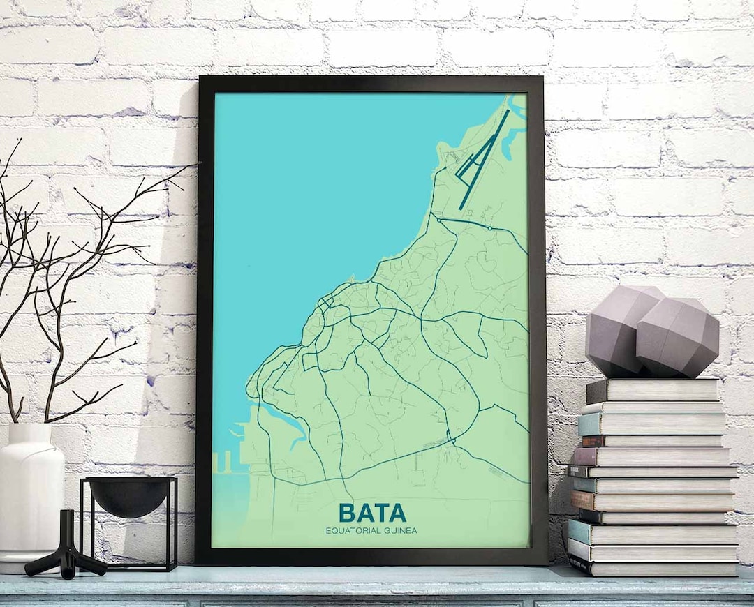 BATA Equatorial Guinea Map Poster Color Hometown City Print Modern Home ...