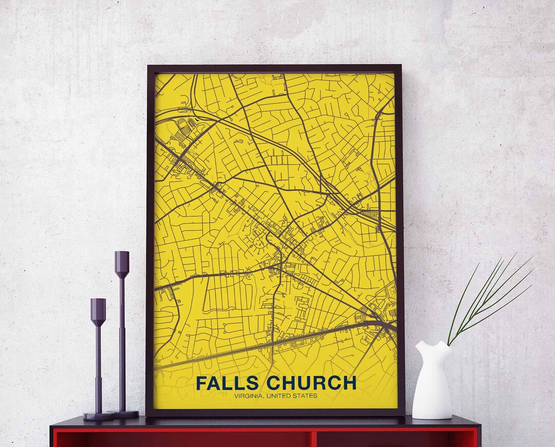 FALLS CHURCH Virginia VA Usa Map Poster Color Hometown City Print ...
