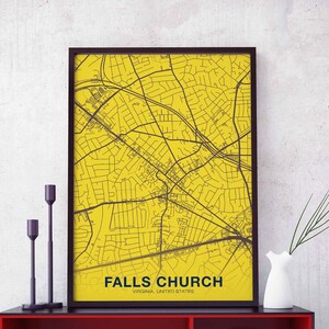 FALLS CHURCH Virginia VA Usa Map Poster Color Hometown City Print ...