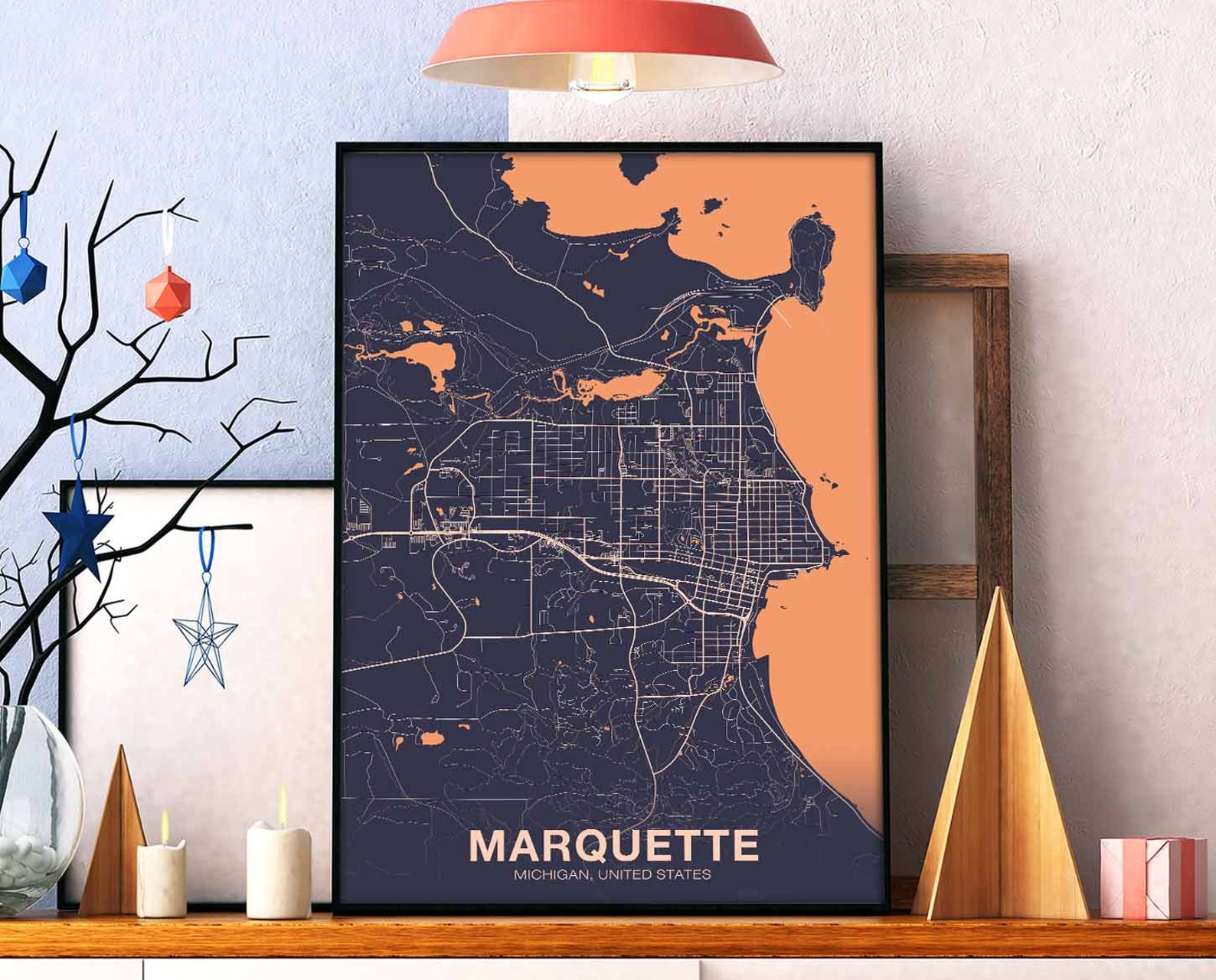 MARQUETTE Michigan MI Usa Map Poster Color Hometown City Print - Etsy